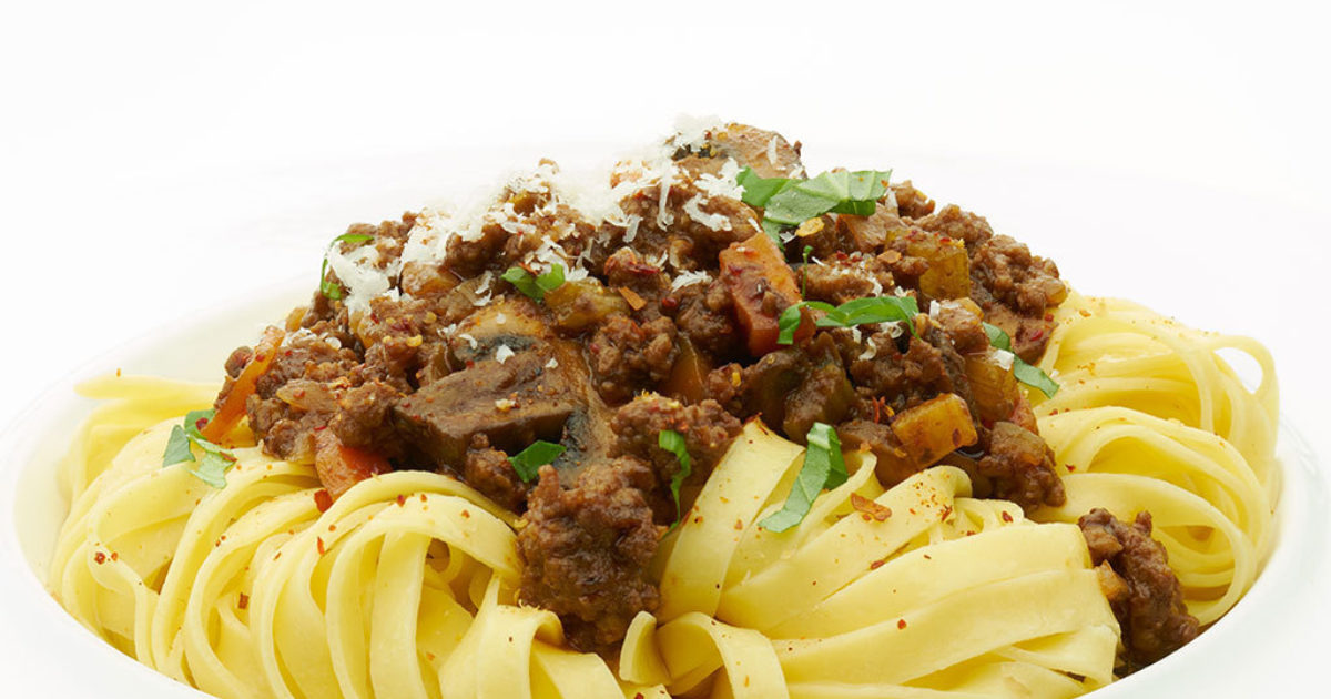 Pasta med biff- og soppbolognese | Nortura PROFF